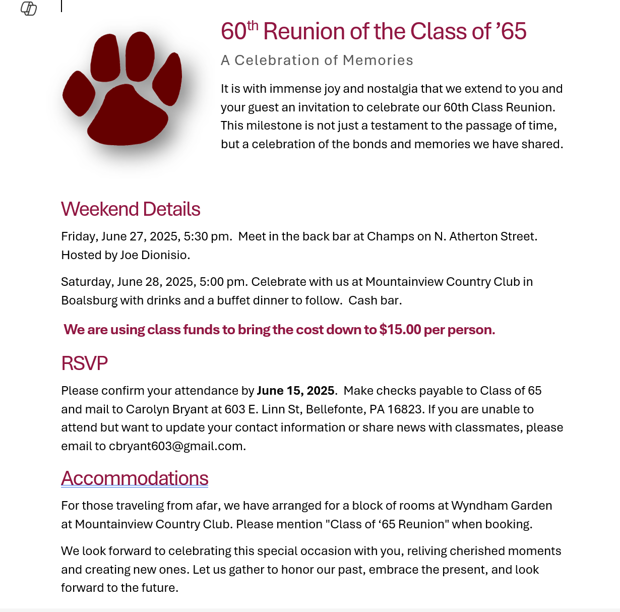 Class of 1965 Reunion Invitation: A Celebration of Memories - SCASD ...